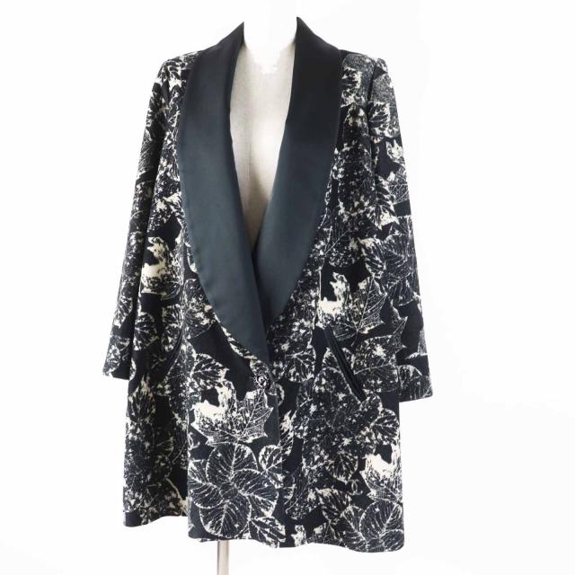 極美品◎CHANEL シャネル P60011 一部・裏地シルク100％ ココボタン 総柄 ショールカラーコート ブラック ライトベージュ 36 仏製 正規品