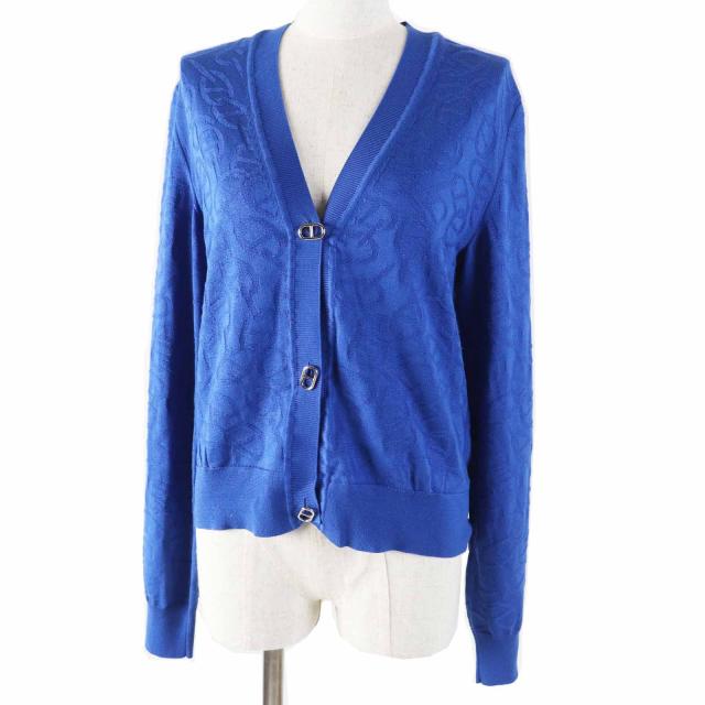 未使用品◎HERMES エルメス 2024年製 4E2730DC ナウサ シルク シェーヌダンクル総柄 シェーヌダンクルボタン付き カーディガン ブルー 38