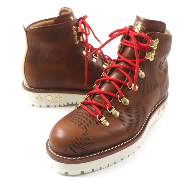 美品▼LOUIS VUITTON NIGO ルイヴィトン ニゴー 1A81DE アルピニスト・ライン ジャイアント・ダミエ レザー アンクルブーツ 7 箱・袋付き