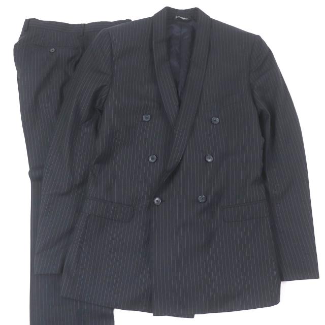 美品□DOLCE&GABBANA ドルチェ＆ガッバーナ GOLD ストライプ柄 ナローラペル ダブルスーツ ダークネイビー 50 イタリア製 正規品 メンズ