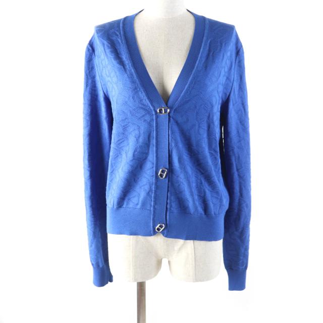 極美品★HERMES エルメス 2024年製 4E2730DC NAOUSS ナウサ シルク混 シェーヌダンクル総柄 シェーヌダンクルボタン付 カーディガン 40