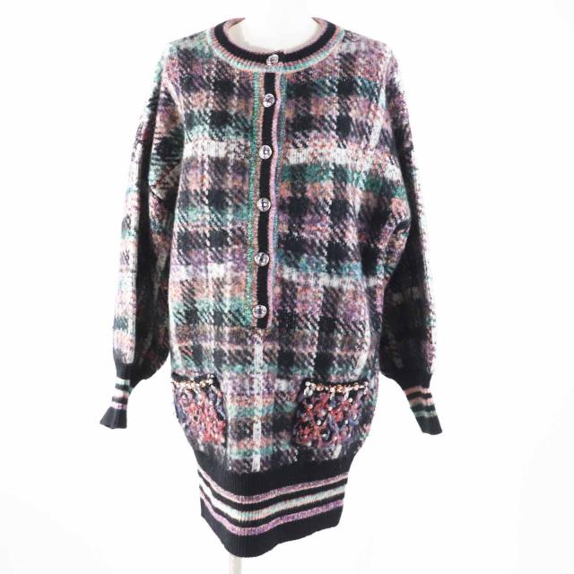 美品◎CHANEL シャネル P72935 カシミヤ シルク混 グリポアボタン MIXニット チュニック／ワンピース マルチ 36 イタリア製 レディース
