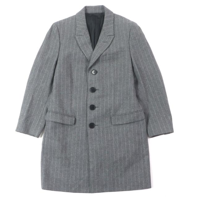 美品▼Paul Smith LONDON  ポールスミスロンドン ウール100% ストライプ柄 ロゴ入りボタン シングル チェスターコート L 正規品 メンズ