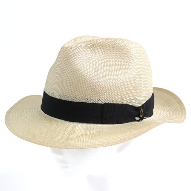 未使用品○Tesi テシ T1601 シゾール グログランリボン ロゴプリント センタークリース 中折れストローハット 61cm 正規品 定価36300円