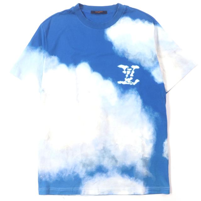 美品▼LOUIS VUITTON ルイヴィトン 20AW クラウドプリント クルーネック LVロゴ ショートスリーブ 半袖Ｔシャツ M 箱付き 正規品 メンズ