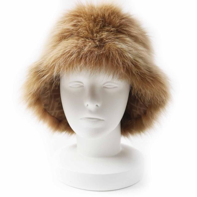 美品◎FENDI フェンディ 2021年製 FNX116 フォックス ズッカ柄 リバーシブル バケットハット／帽子 ブラウン系 S イタリア製 レディース