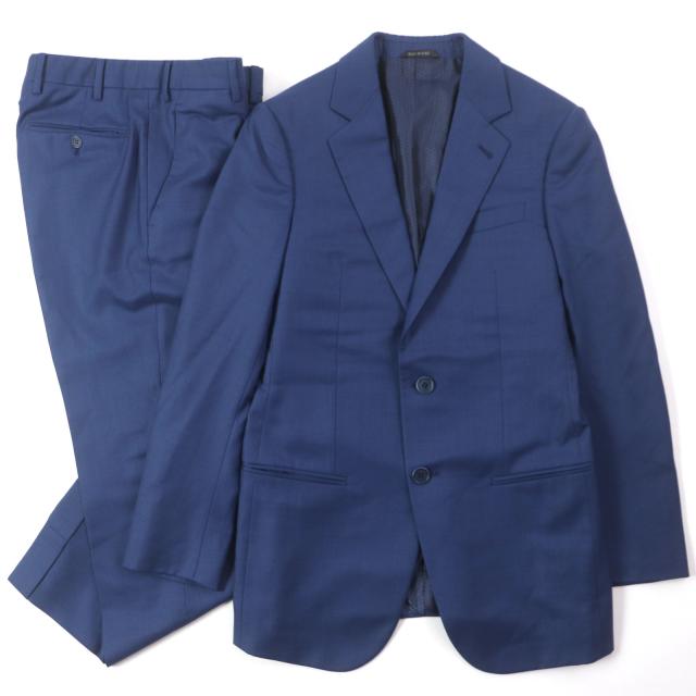 極美品▼GIORGIO ARMANI ジョルジオアルマーニ 2020年製 黒タグ シングルスーツ セットアップ ブルー 44 イタリア製 正規品 メンズ