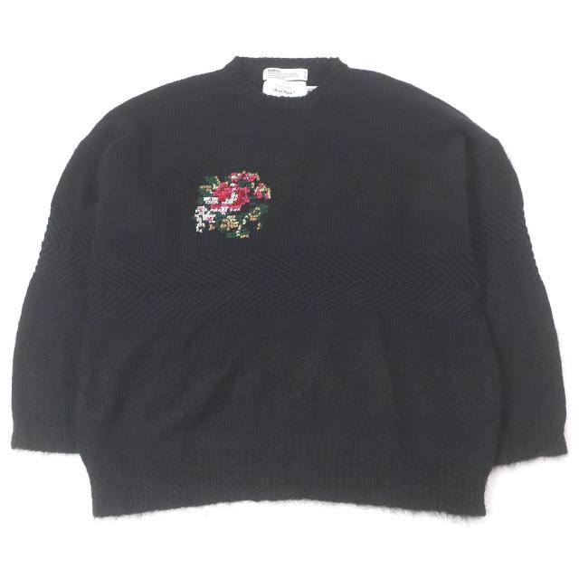 美品□DAIRIKU ダイリク 21AW Flower Cross Embroidery Border Knit モヘア ウール セーター ブラック XL〜XXLサイズ相当 USA製 正規品