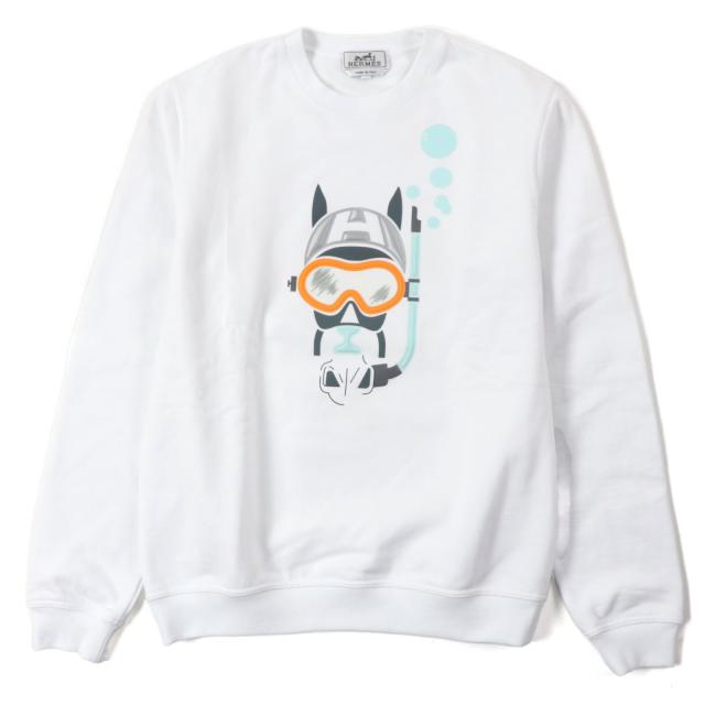 未使用品▼HERMES エルメス 23SS ScubH クルーネック プルオーバー トレーナー スウェット ホワイト XS 箱付き イタリア製 正規品 メンズ