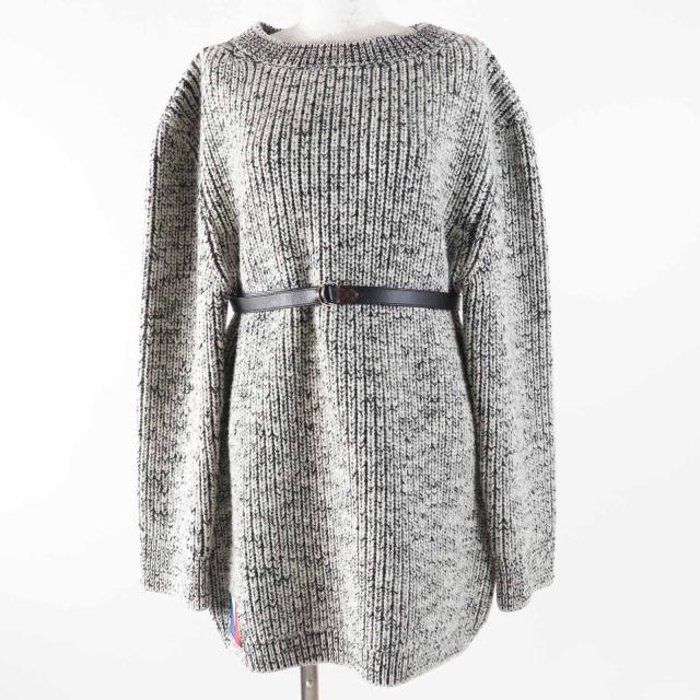未使用品◎LOUIS VUITTON ルイヴィトン 23AW レザーベルト付き パッチ付き 長袖 ミックスニット／ワンピース ブラック ホワイト M 正規品