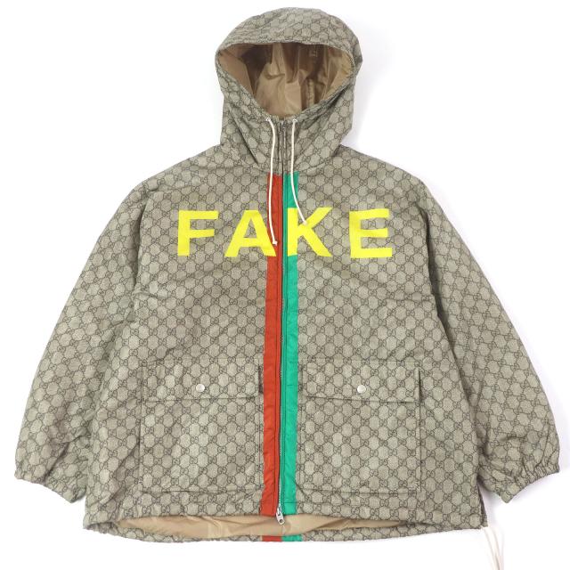 極美品□GUCCI グッチ 20AW 636391 GGロゴ総柄 FAKE NOTプリント ウェブライン ナイロンジャケット ベージュ 48 イタリア製 正規品