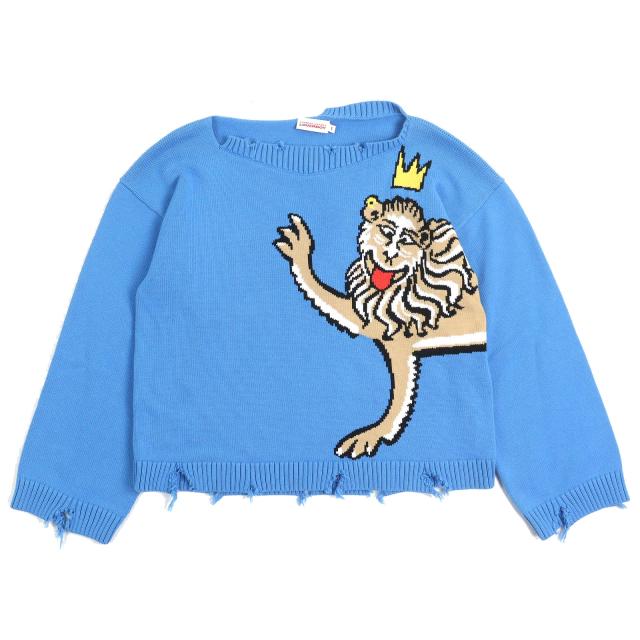 極美品△Charles Jeffrey Loverboy チャールズ ジェフリー ラバーボーイ ダメージ加工 インターシャグラフィック スラッシュ セーター M