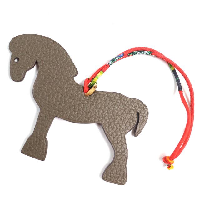 極美品△HERMES エルメス プティアッシュ エルミー ホース レザー バッグチャーム ブラウン系 バイオレット系 フランス製 レディース