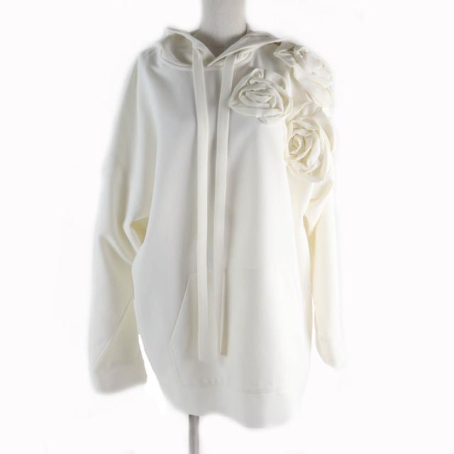 極美品★VALENTINO ヴァレンティノ 2021年製 WB3AE63067E フラワーモチーフ フード付 長袖 ワンピース チュニック アイボリー 36 正規品
