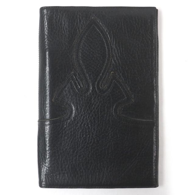美品□CHROME HEARTS クロムハーツ フレアニー スクロールラベル ロゴ金具 レザー ブックカバー 手帳カバー ブラック シルバー メンズ