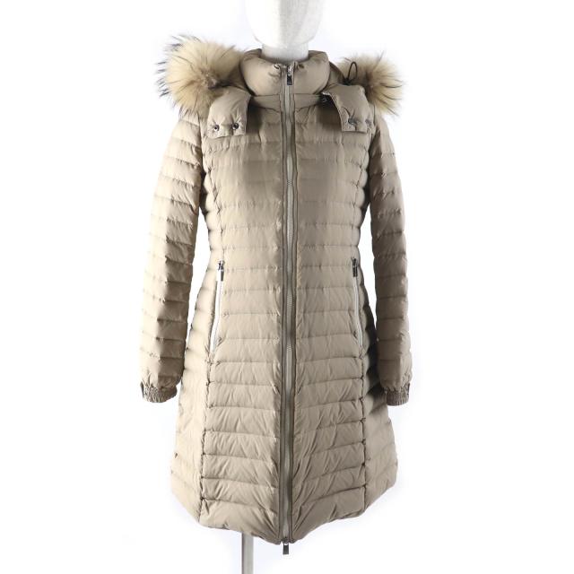 美品★TATRAS タトラス 20AW LTNU20A4581 CIMA ラクーンファー・フード・ロゴワッペン付 ZIP UP ダウンコート ベージュ 1 正規品