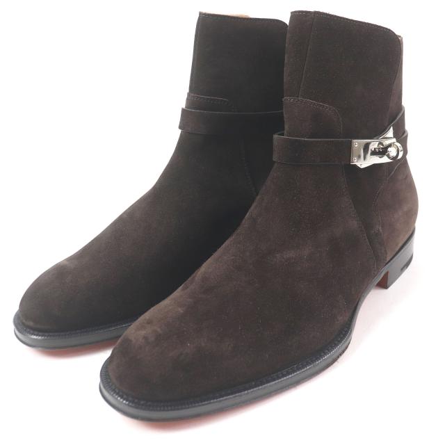 未使用品□HERMES エルメス フォーチュン ケリー金具 ストラップ付き スウェードレザー アンクルブーツ ショートブーツ ブラウン 41 伊製