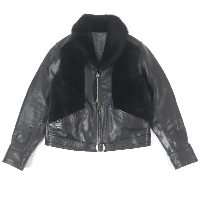 極美品□Dappers ダッパーズ 1141 Shawl Collar Grizzly Jacket ホースハイド ムートン 素材切替 レザー グリズリージャケット 黒 36