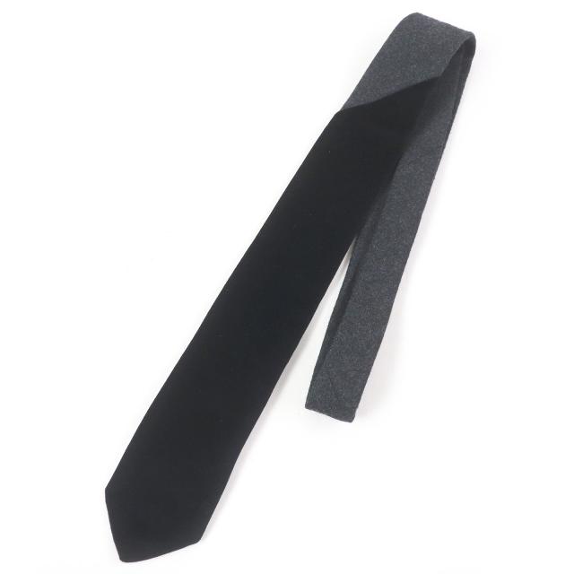 極美品□HERMES エルメス 一部シルク使用 Hロゴ ベロア切り替え ナロータイ ネクタイ グレー ブラック フランス製 メンズ ビジネス◎