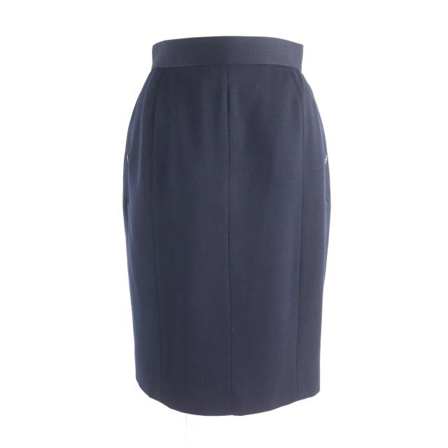 極美品★CHANEL シャネル ヴィンテージ P04471 ウール100％ 90S ココマークボタン付  タイトスカート ネイビー 38 フランス製 レディース