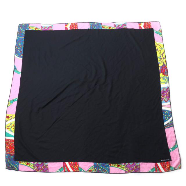 良品☆HERMES エルメス カレジェアン アマゾンの祭典 カシミヤ シルク ロゴ入り 総柄 大判ショール スカーフ ブラック マルチ レディース
