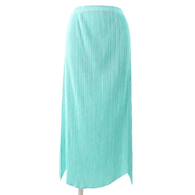 極美品△PLEATS PLEASE プリーツプリーズ イッセイミヤケ PP71-JG165 裾デザイン ロングスカート ライトグリーン系 4 正規品 レディース