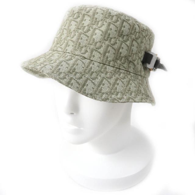 美品△DIOR ディオール オム 293C906J5763 コットン オブリーク 総柄 ロゴローラーバックル付 ジャガード バケットハット 帽子 S 正規品