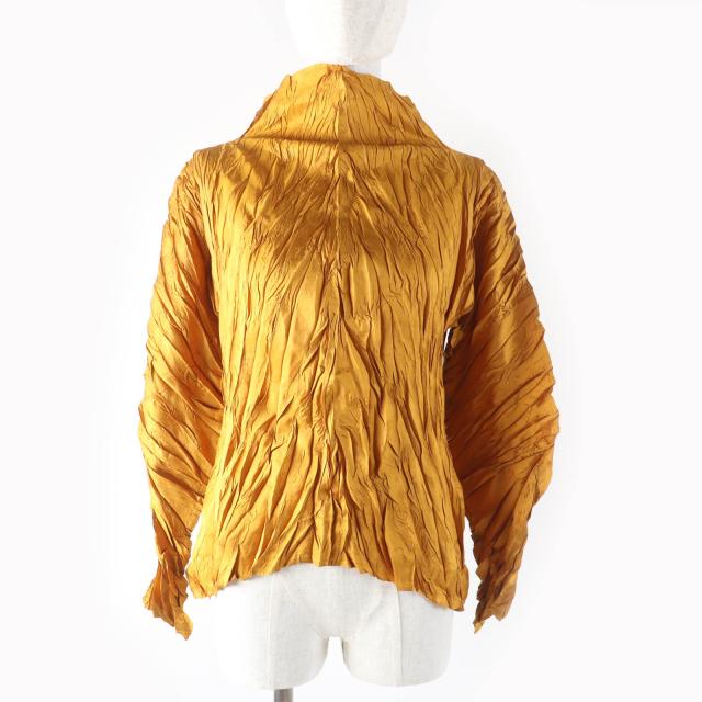 極美品★PLEATS PLEASE プリーツプリーズ イッセイミヤケ  PP34-ZT946 ハイネック 長袖 デザイン カットソー マスタード 3 日本製 正規品