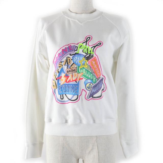 極美品☆HERMES エルメス 23SS 3E4626DA Chevaloscope シュヴァロスコープ 刺繍プリント スウェット ホワイト 34 仏製 正規品 レディース
