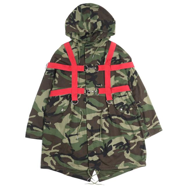 未使用品△CELINE セリーヌ 23SS 2W860494M コットン100％ カモフラージュ 迷彩柄 ハーネス パーカーコート モッズコート 44 正規品