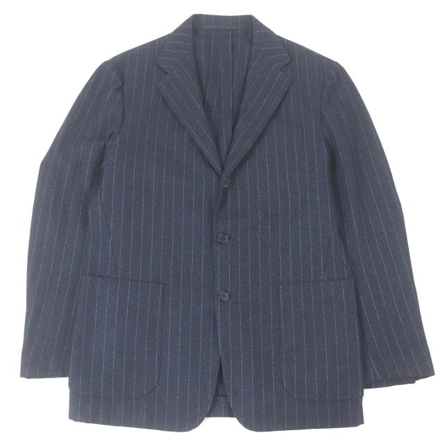 極美品□Sartorio サルトリオ ウール100％ ストライプ シングル アンコンジャケット テーラードジャケット ネイビー 48 イタリア製