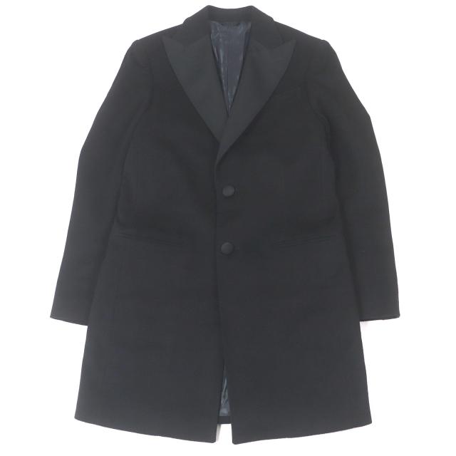 美品□O BRESCI アルベルトブレーシ ウール カシミヤ ピークドラペル チェスターコート ブラック 46 イタリア製 正規品 メンズ