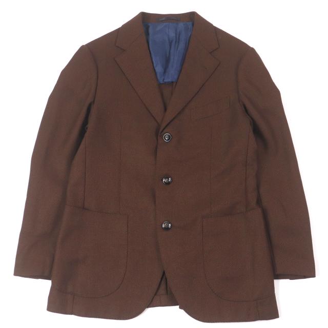 極美品□BARBA バルバ ウール100% シングル アンコンジャケット テーラードジャケット ブレザー ブラウン 48 イタリア製 正規品メンズ