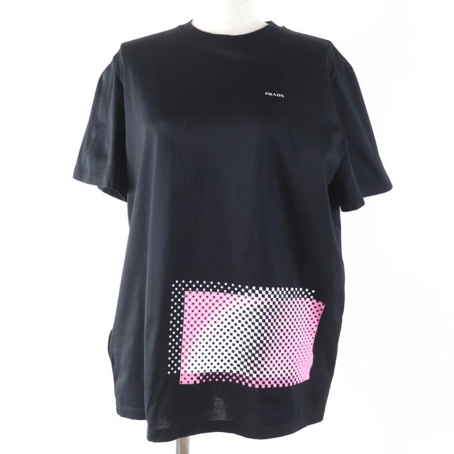 極美品☆PRADA プラダ 2020年製 35838 コットン トライアングルワッペン ロゴプリント 半袖Ｔシャツ ブラック M 伊製 正規品 レディース