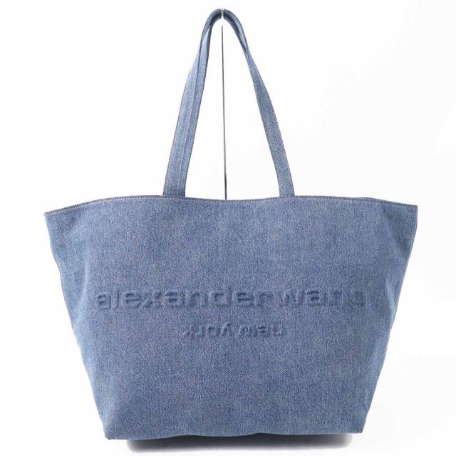 極美品◎Alexander Wang アレキサンダーワン Punch Logo Embossed Denim Tote デニム 大型トートバッグ インディゴブルー 定価107800円