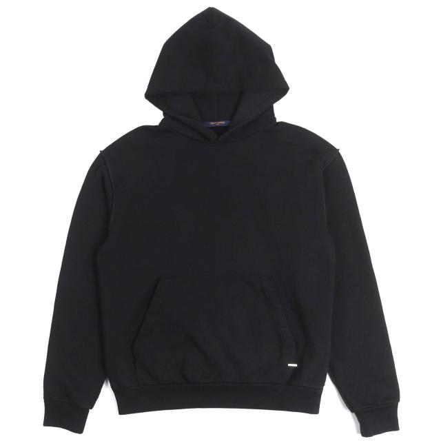 美品△LOUIS VUITTON ルイヴィトン 21SS ステープルズエディション コットン100％ ロゴ金具 プルオーバー フーディ パーカー 黒 S 正規品