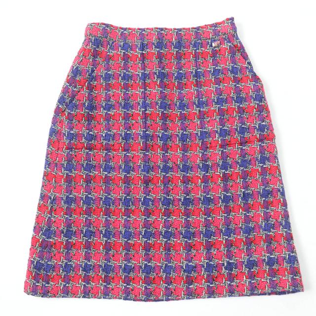 極美品☆CHANEL シャネル P51393V38323 シルク コットン ココマークボタン ツイード タイトスカート マルチ 36 仏製 正規品 レディース