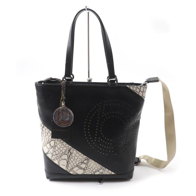 未使用品★BEAUGRAND ボーグラン JRAタグ チャーム付 目地染めクロコダイル切替 レザー 2way トートバッグ ブラック オフホワイト 正規品