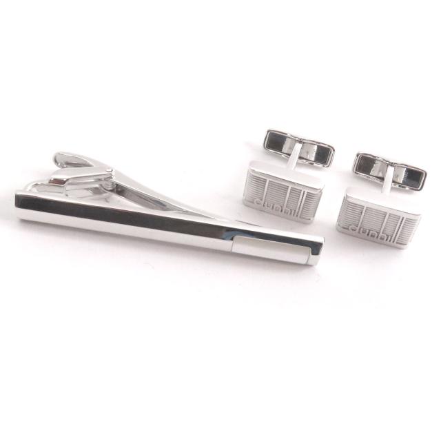 美品□Dunhill ダンヒル ロゴ入り ネクタイピン カフスボタン カフリンクス セット SV925 シルバー 箱・ケース付き 総重量33.11g メンズ