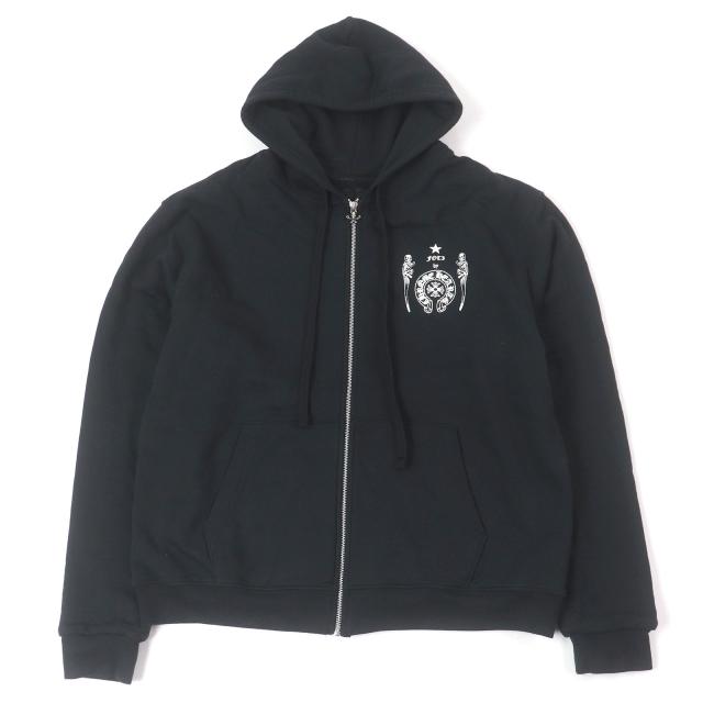 美品□CHROME HEARTS クロムハーツ FOTI ZIP HOODIE コットン100％ スカル フーディー ジップパーカー ブラック M USA製 正規品 メンズ