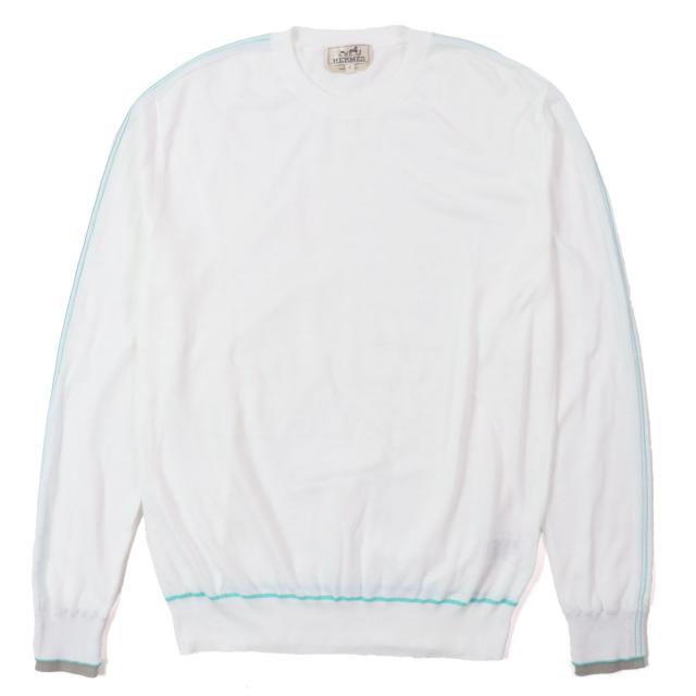 極美品▼HERMES エルメス 23SS レイヤードデザイン クルーネック ハイゲージニット セーター ホワイト ブルー グレー S 正規品 メンズ