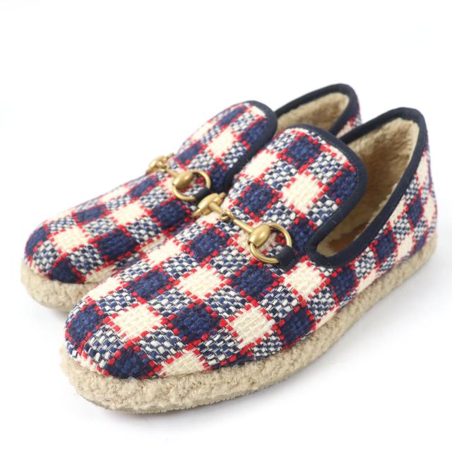 美品☆GUCCI グッチ ホースビット ツイード ボア エスパドリーユ シューズ マルチカラー 38.5 保存袋付き イタリア製 レディース