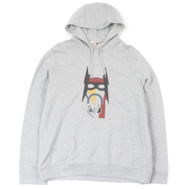 未使用品□HERMES エルメス 2022年製 267680H 羊革 ホース ラムレザーパッチ プルオーバーパーカー グレー XXXL 希少サイズ イタリア製