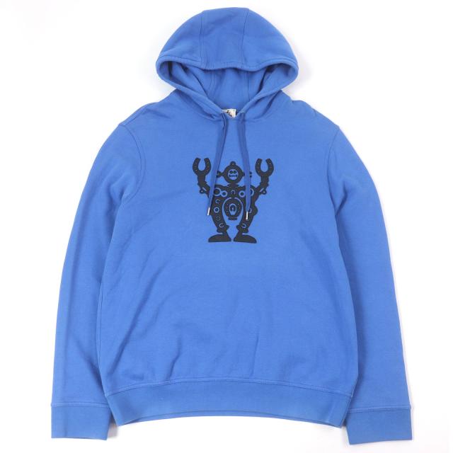 美品□HERMES エルメス 21SS ファリエール コットン 羊革 裏起毛 プルオーバー パーカー フーディー ブルー XL イタリア製 正規品 メンズ