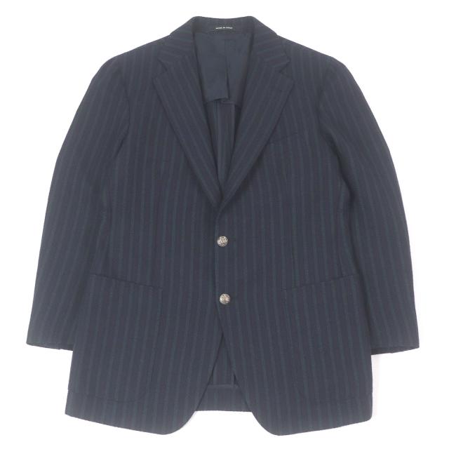 極美品□TAGLIATORE タリアトーレ Brilla生地 ストライプ柄 エンブレムロゴボタン シングルテーラードジャケット 48 イタリア製 正規品