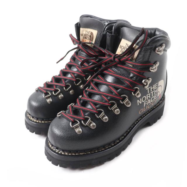 未使用品★GUCCI×THE NORTH FACE グッチ×ザ・ノースフェイス 655398 レザー マウンテンブーツ トレッキングブーツ ブラック 36 箱・袋付