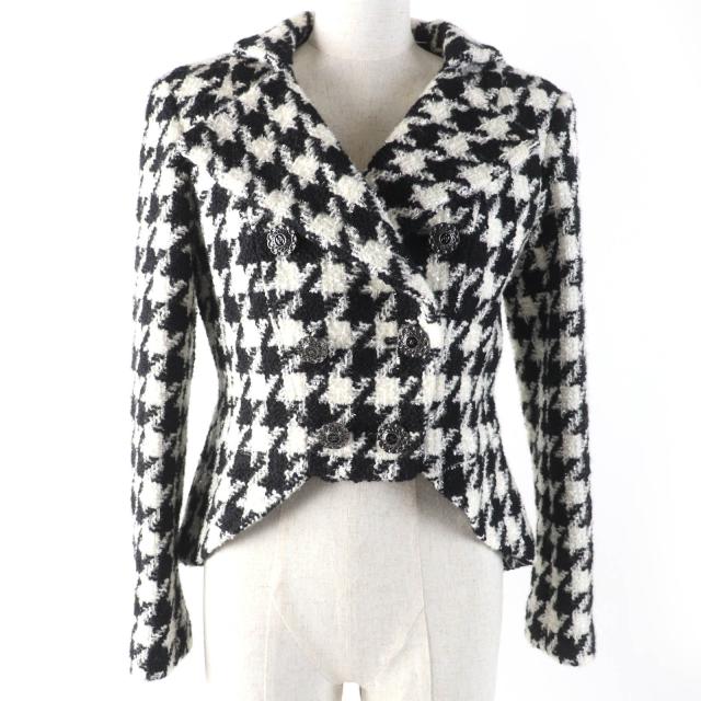 極美品☆CHANEL シャネル P62358V47832 ココマークボタン 千鳥格子柄 ツイード ジャケット ブラック ホワイト 36 仏製 正規品 レディース