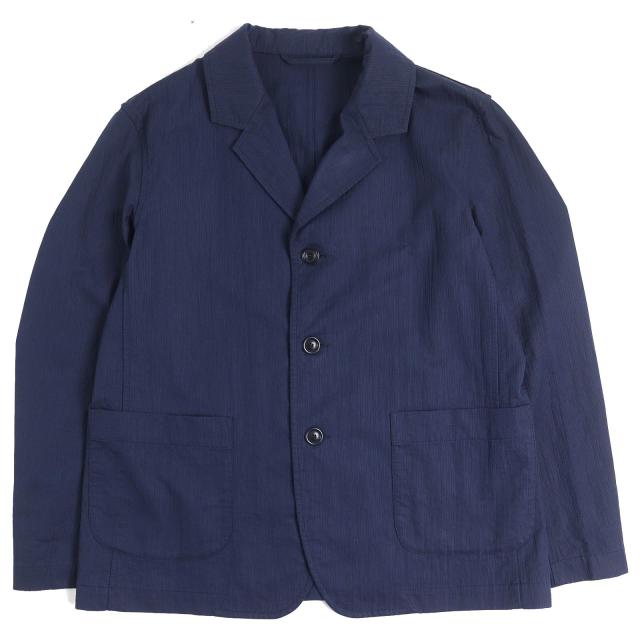 美品△CASEY CASEY ケイシーケイシー コットン ストライプ織柄 シングル テーラードジャケット アンコンジャケット ネイビー L メンズ
