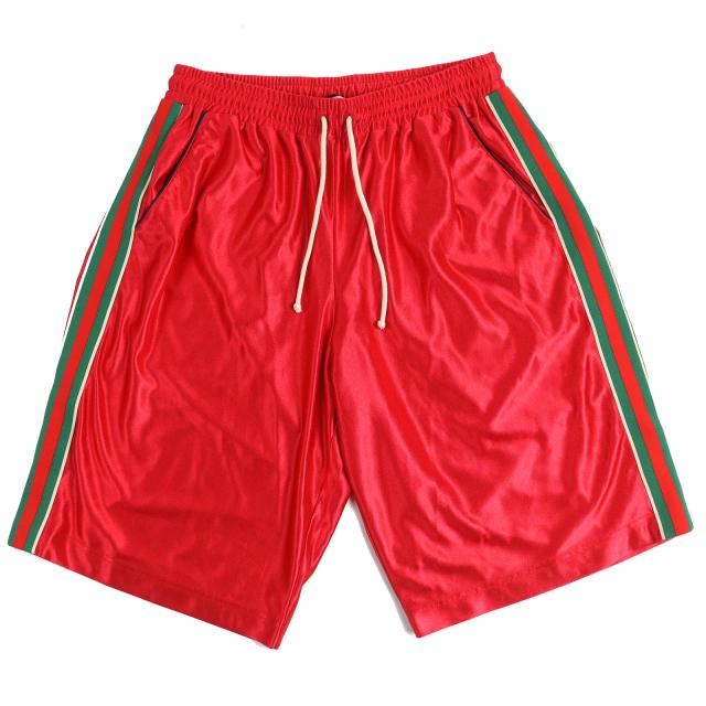 極美品△GUCCI グッチ 21AW 659460 ロゴワッペン ウェブライン トラックパンツ ショートパンツ レッド S イタリア製 正規品 メンズ