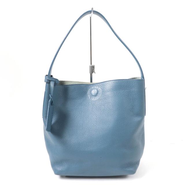 良品☆HIROFU ヒロフ 19250B レザー ハンドバッグ トートバッグ ブルー系 チャーム・保存袋付き 日本製 レディース シンプル◎